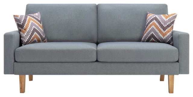 Bahamas Linen Sofa and 2 Chairs With 2 Throw Pillows - Transitional ...