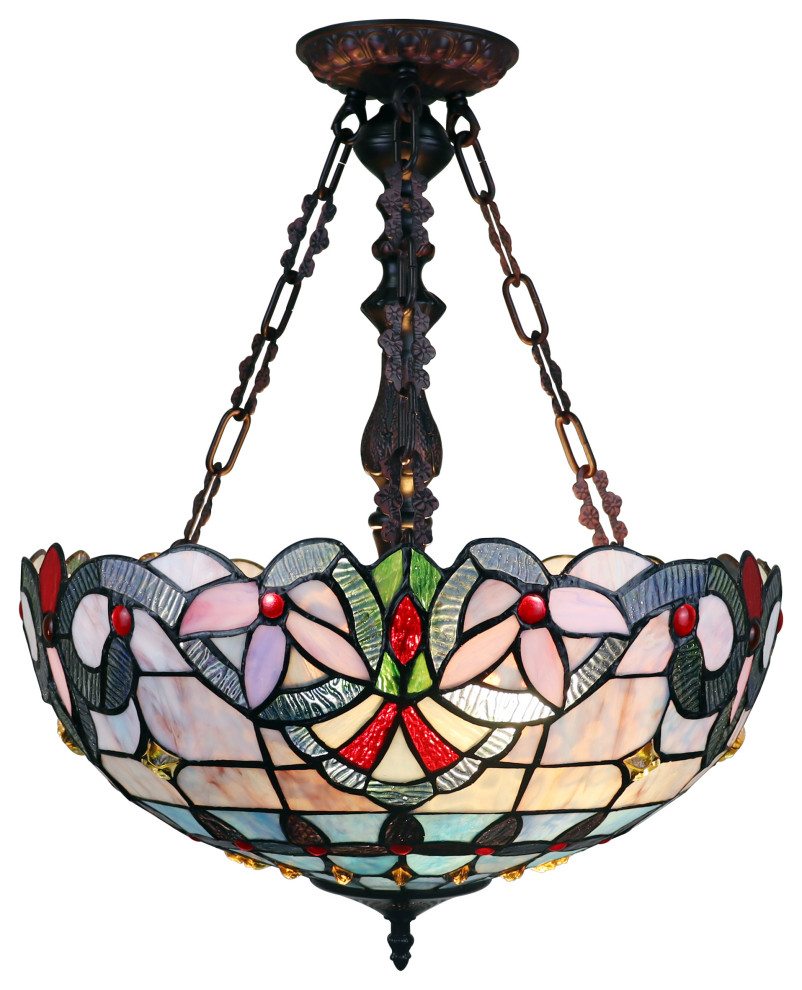 Victorian Tiffany-Style Dark Bronze 2 Light Inverted Ceiling Pendant 18 ...