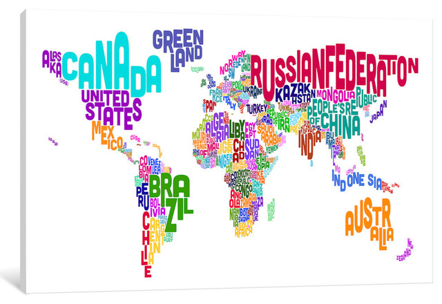 "Typographic Text World Map VI" by Michael Tompsett, Canvas Print ...