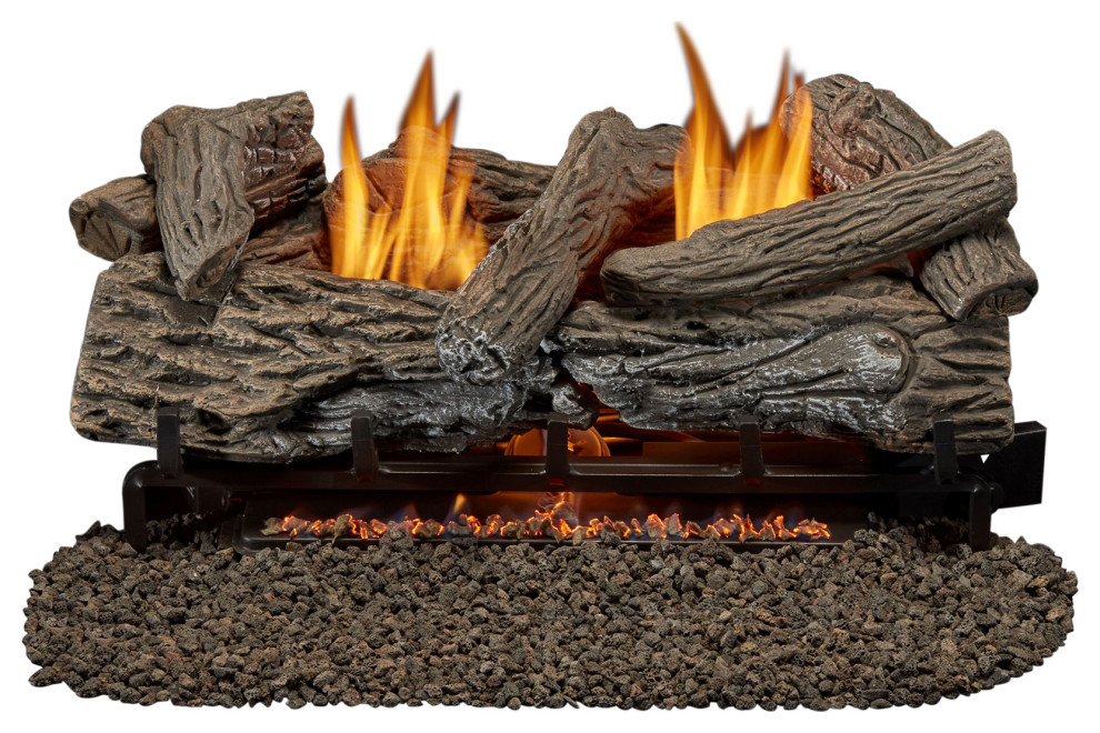 Vent Free Natural Gas Log Set, 24" , Traditional Oak, 32000 BTU Remote ...