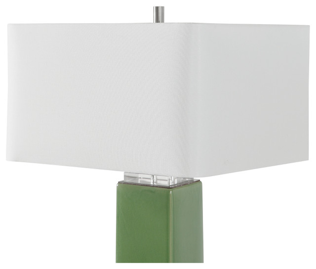 Lush Green Square Cylinder Column Table Lamp, Ceramic Organic Tropical ...