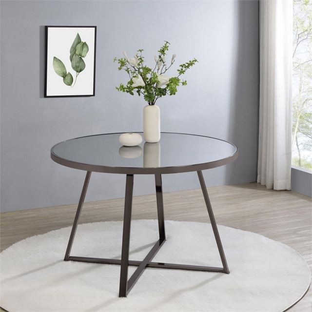 Pemberly Row Contemporary Metal Round Dining Table Black Nickel and ...