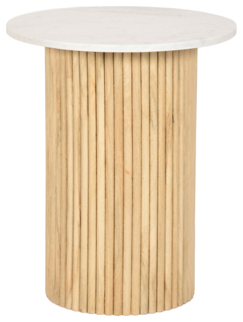 Wood/Marble, 22"H Reeded, Side Table, Natural/White - Transitional ...