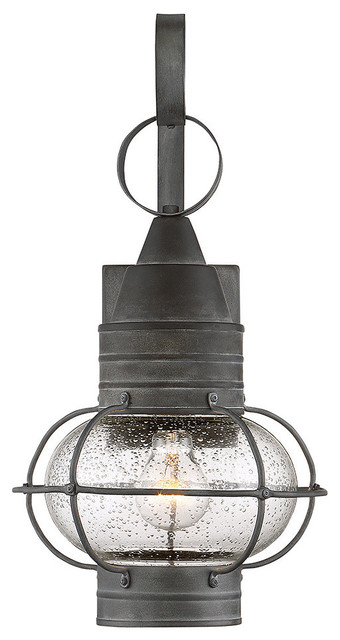 Enfield 9" 1-Light Wall Lantern, Oxidized Black Clear Seeded Glass ...