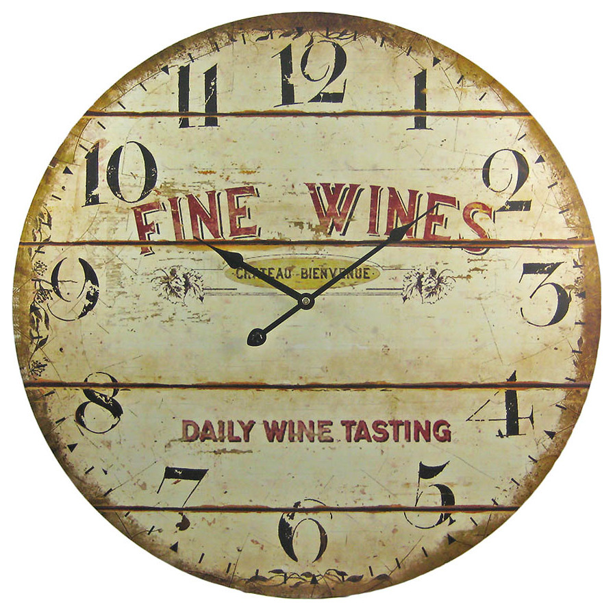 Fine Wines Barrel Motif 23 Inch Diameter Wall Clock, One Size ...