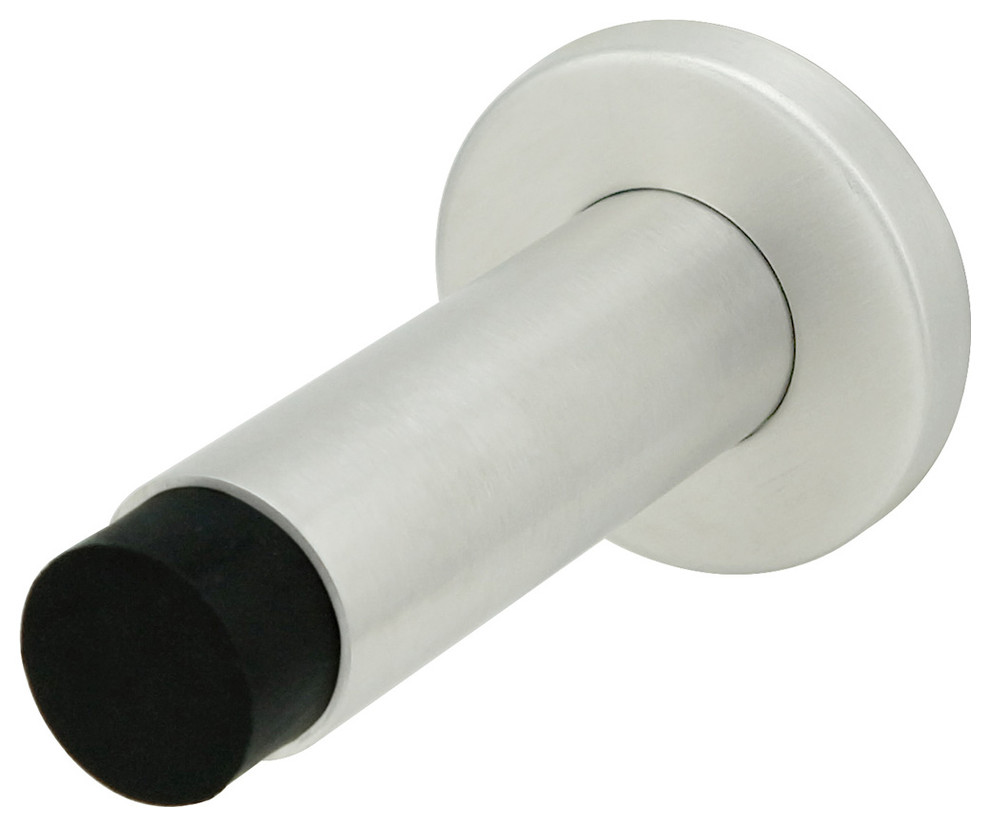 Cylindrical Shape Door Stop With Rose, Wall Mount, Polished Stainless ...