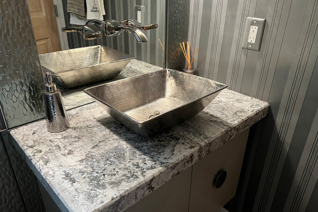 17" Rectangle Wired Rim Vessel Hammered Copper Sink, Nickel ...