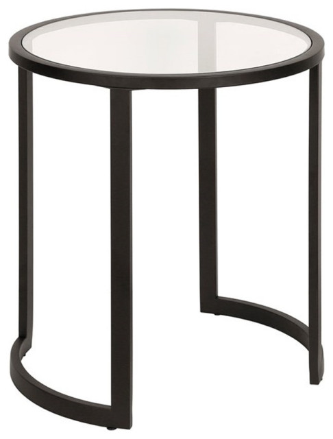 Maklaine Contemporary Metal Double Circular Side Table in Black and ...