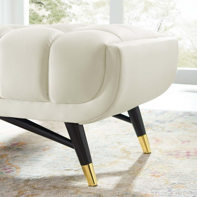 Modern 60" Velvet Bench with Golden-Capped Angled Legs and Tufted Seat ...