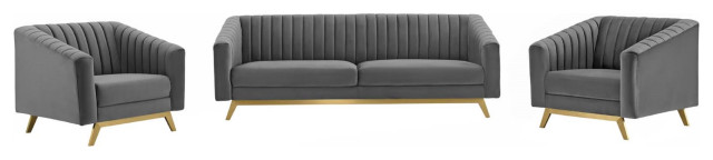 Valiant Vertical Channel Tufted Upholstered Performance Velvet 3 Piece ...