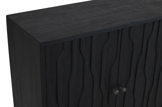 Orchard 4-Door Sideboard, Transitional Ebony Gray, Reclaimed Solid Wood ...