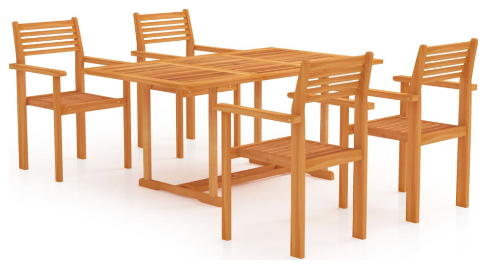 vidaXL Solid Teak Wood Patio Dining Set 5 Piece Outdoor Garden Dinner Dinette, 5 piece ...