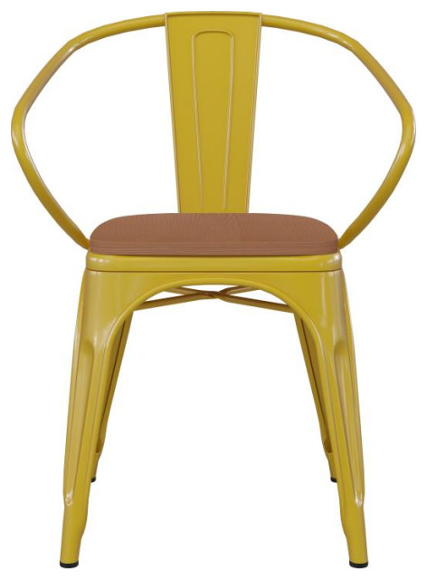 Luna Commercial Grade Yellow Metal Chair-Teak Seat - Industrial ...