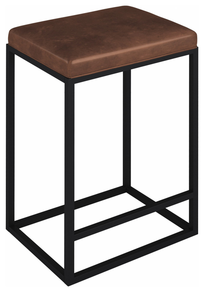Set of Two Modern Geo Brown Leather Bar Stools - Industrial - Bar ...