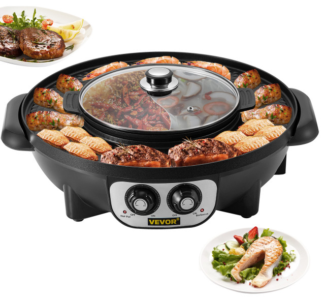 VEVOR 2 in 1 Electric BBQ Pan Grill Hot Pot Portable Hot Pot BBQ Grill ...