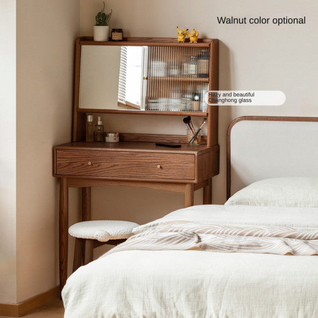 Oak Dressing Table With Hidden Makeup Mirror, Walnut, 29.5 ...