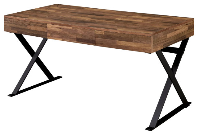 Industrial Desk, X-Shaped Legs With Handless Drawers & USB Ports, Multi ...