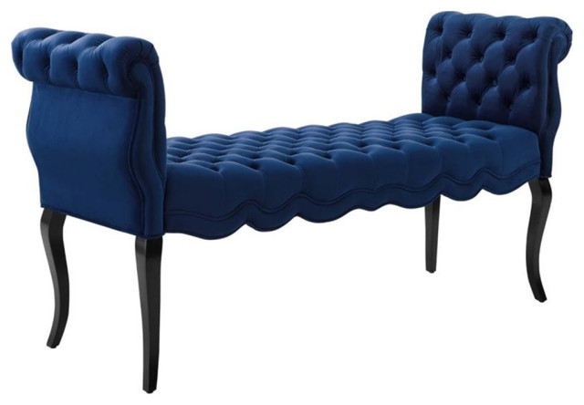 Modway Adelia Chesterfield Style Button Tufted Velvet Bench in Light ...