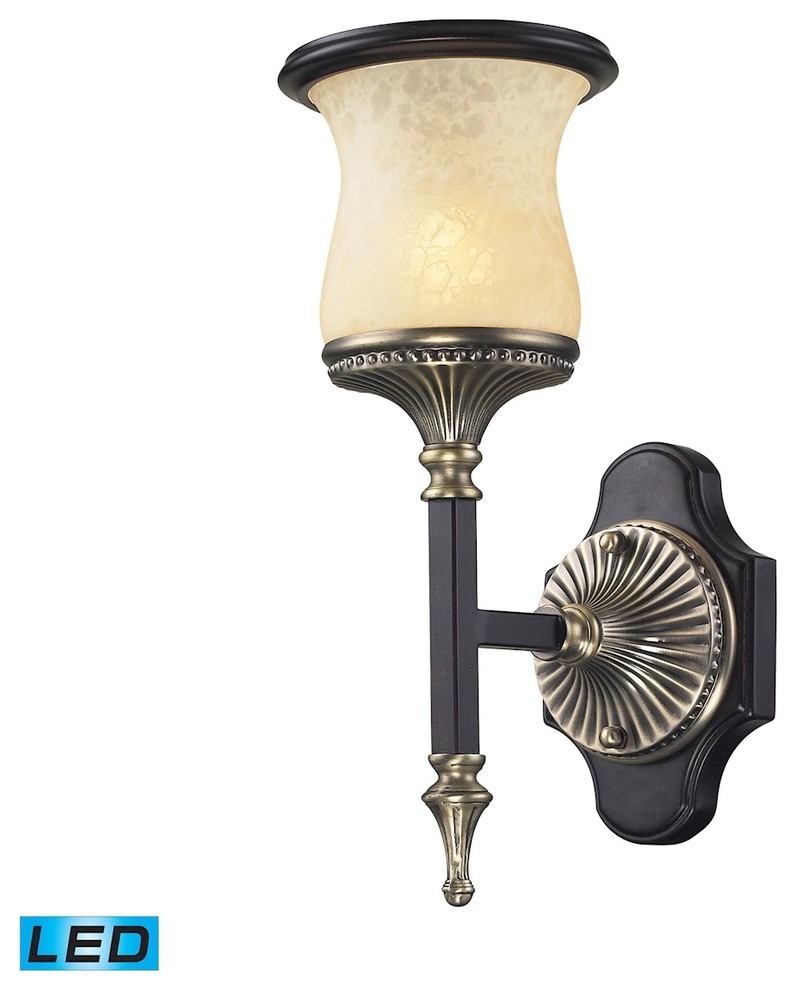 1 Light Wall Bracket, Antique Bronze, Dark Umber, Marblized Amber Glass ...