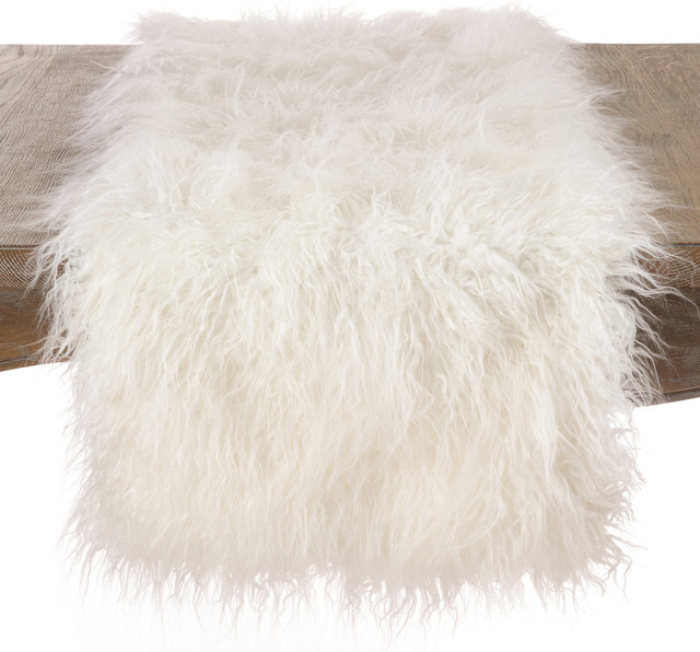 Mongolian Faux Fur Runner, Ivory, 16"x72", 16"x72" - Contemporary ...