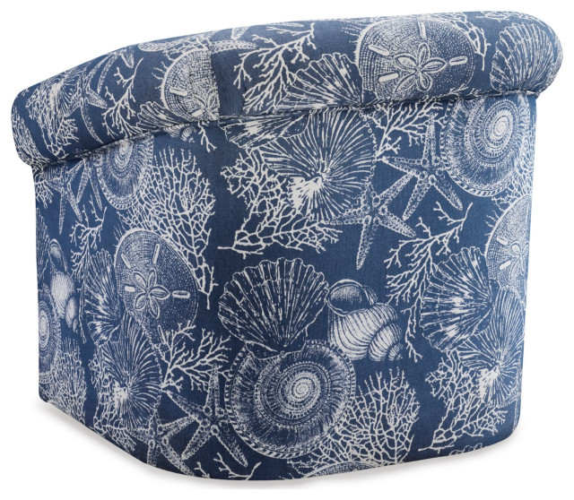 Swivel Club Chair with Ocean Blue and White Coastal Pattern - Beach ...