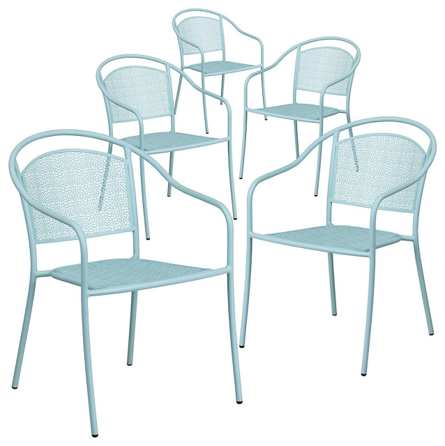 5 Pack Outdoor Dining Chair, Metal Construction With Rain Flower Back ...