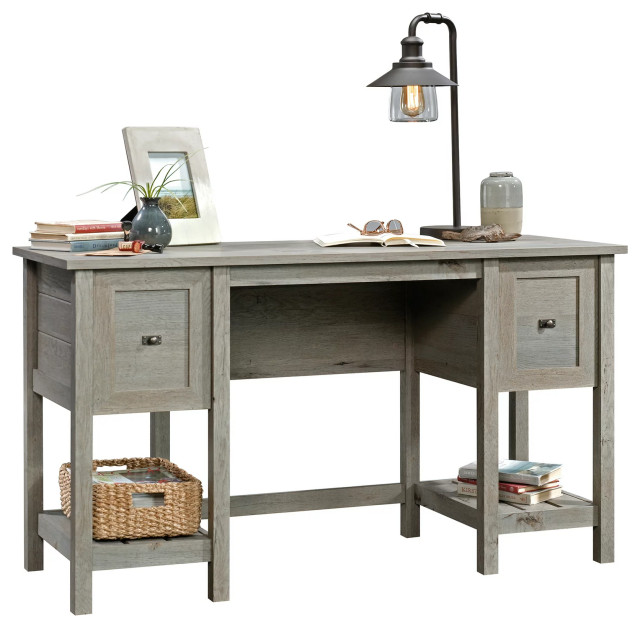 Cottage Desk, Double Pedestal Design With Drawers & Open Shelves ...