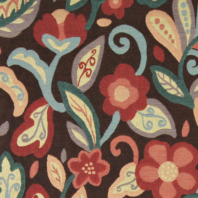 Teal Blue Orange Red Brown Floral Contemporary Upholstery Fabric By The ...
