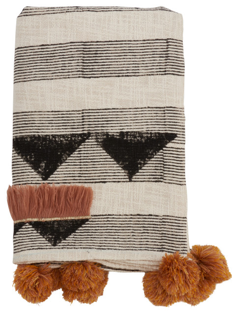 Embroidered Throw With Block Print Design - Contemporary - Throws - by ...