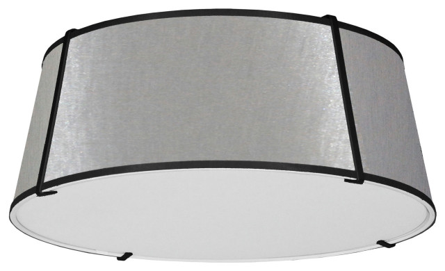 4 Light Trapezoid Flushmount Black/Grey Shade w/ White Fabric Diffuser ...