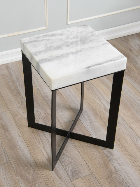 Garrett Marble Table, Black Metal Base - Transitional - Side Tables And ...