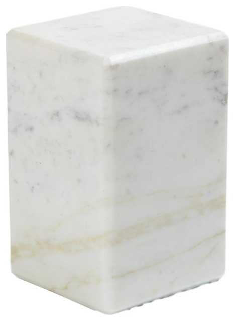 Luxe Classic Square White Gray Solid Marble Pedestal Riser 5x8" Stand ...