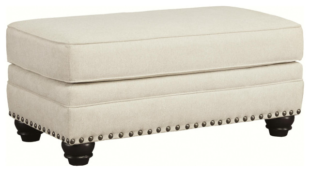 Wooden Ottoman With Nailhead Trims And Bun Feet White And Black