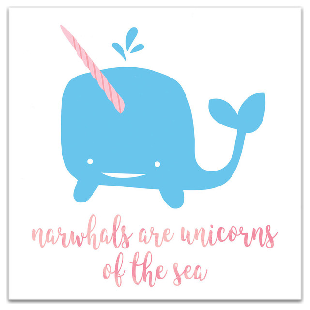 Narwhals Unicorns of the Sea 12x12 Canvas Wall Art - Beach Style - Kids ...