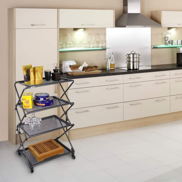 Zenree 4-Tier Folding Kitchen Shelf, Removable Mesh Trays, Black, 39 ...