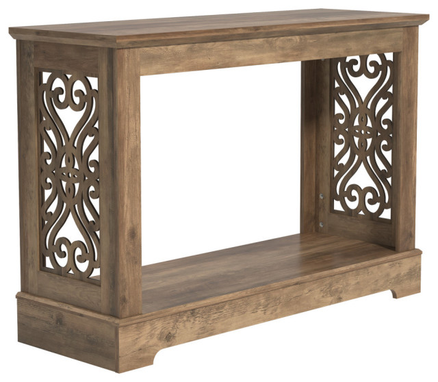 Heron 42.1 in. Knotty Oak Rectangular Engineer Wood Console Table ...