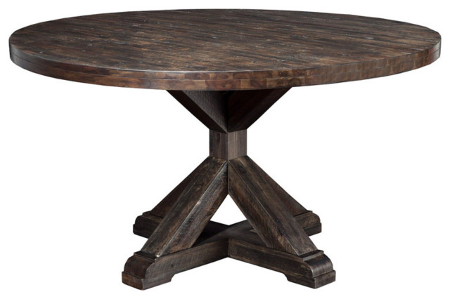 Rustic Dining Table, Acacia Wooden Pedestal Base With Round Top ...