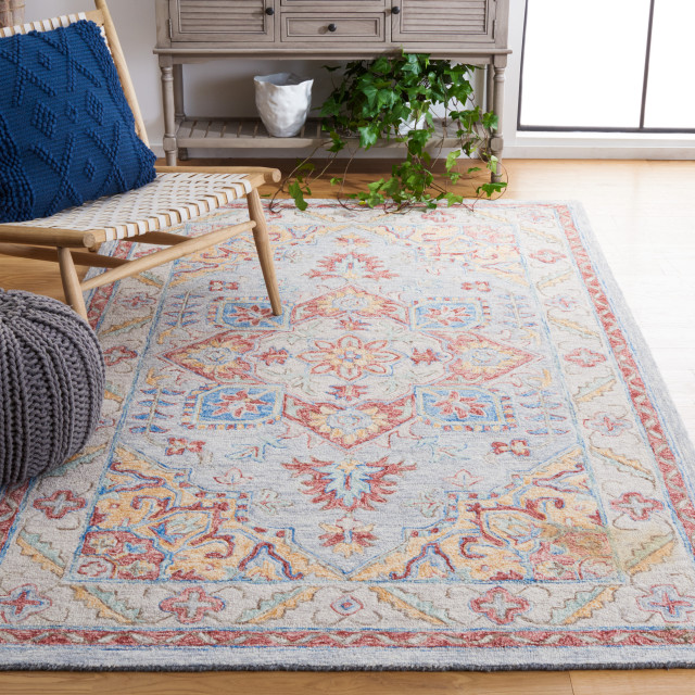 Safavieh Metro Met352P Traditional Rug, Grey/Rust, 5'x8 ...