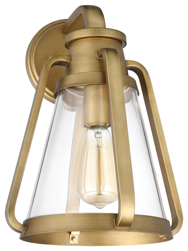 Everett 1-Light Large Wall Sconce, Natural Brass With Clear Glass ...