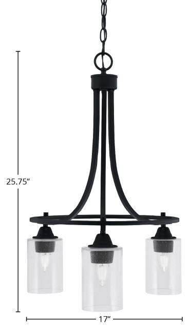 Paramount Downlight 3-Light Chandelier, Matte Black, 4" Clear Bubble ...
