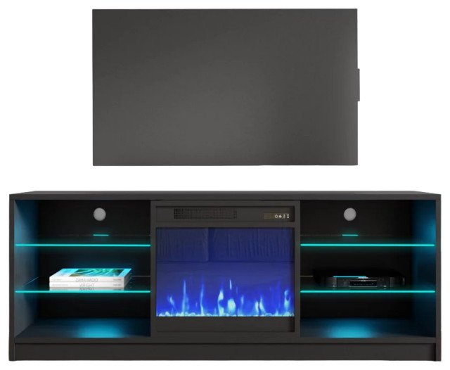 High Gloss Fireplace TV Stand, Electric Fireplace, Storage Cabinets ...