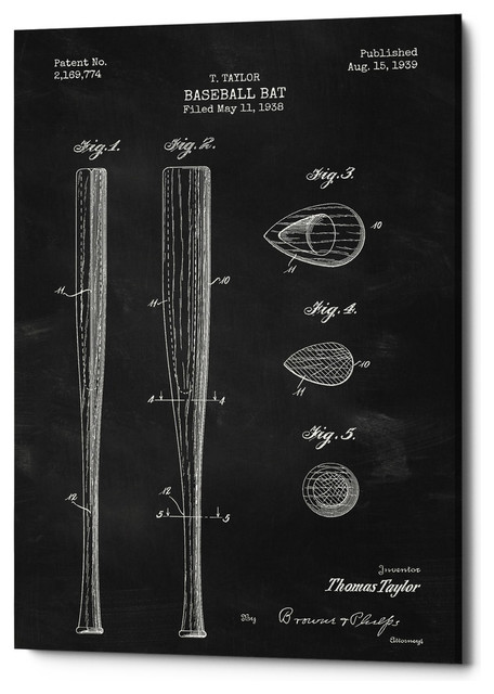 Epic Graffiti "Baseball Bat Blueprint Patent Chalkboard" Giclee Canvas ...