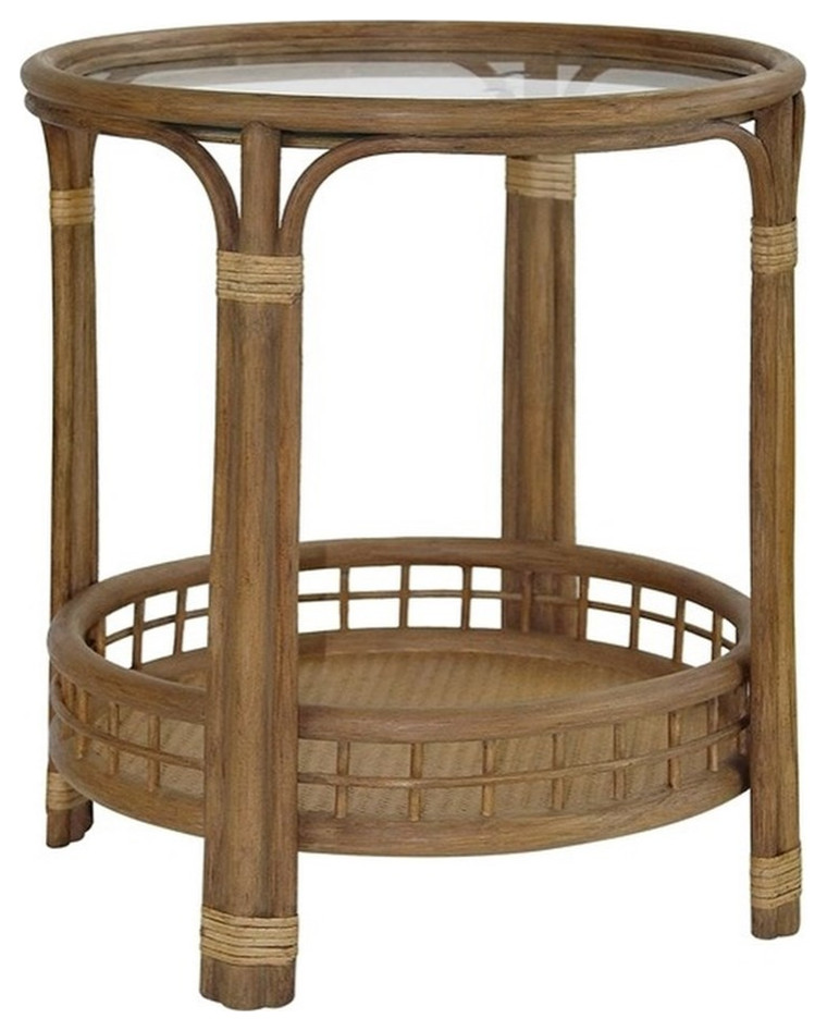 Gallerie Decor Bimini Transitional Rattan/Glass Side Table in Walnut ...