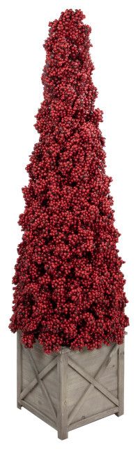 50" Red Berry Cone Potted Christmas Topiary - Modern - Christmas Trees ...
