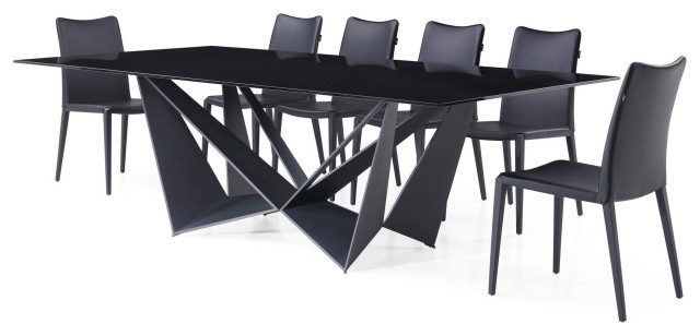 Modern Serra 94 Inch Smoked Glass Dining Table Set with 6 Chairs ...