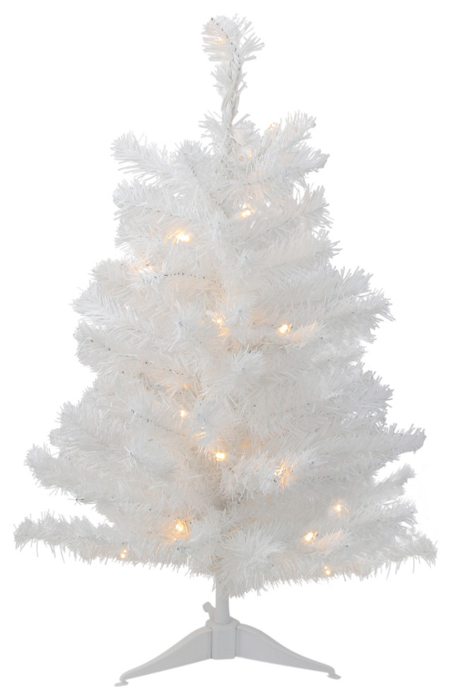 3' Battery Operated Pre-Lit LED White Pine Artificial Tree- Clear Light ...