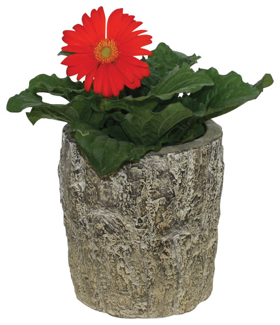 Faux Bois Tree Trunk Planter, Small - Rustic - Outdoor Pots And ...