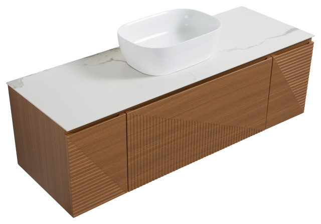 Simon Series Wall Mount Vanity With a Porcelain Vessel Sink, 60 ...