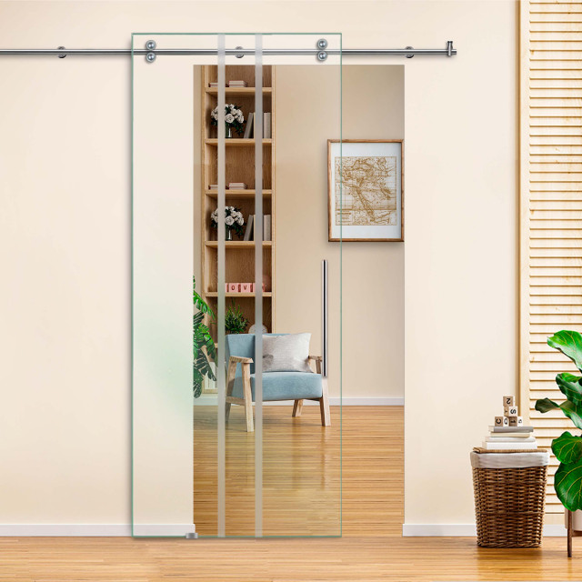 Single Sliding Glass Barn Door With Frosted Design V2000, 34"x84 ...