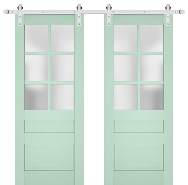 Double Barn Door, Veregio 7339 Oliva & Frosted Glass, Silver 13FT, 64 ...
